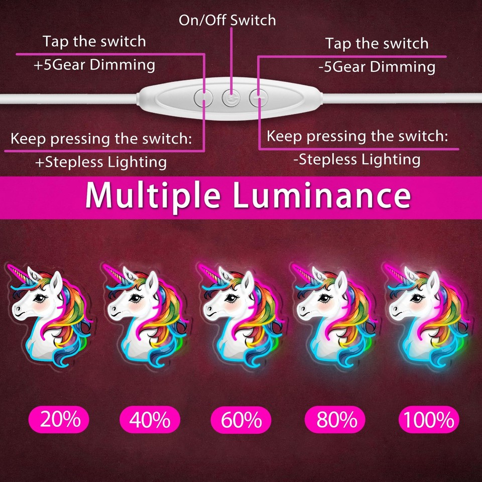 Unicorn Neon Sign, Beautiful Dimmable LED Light Up Pretty Unicorn Neon ...