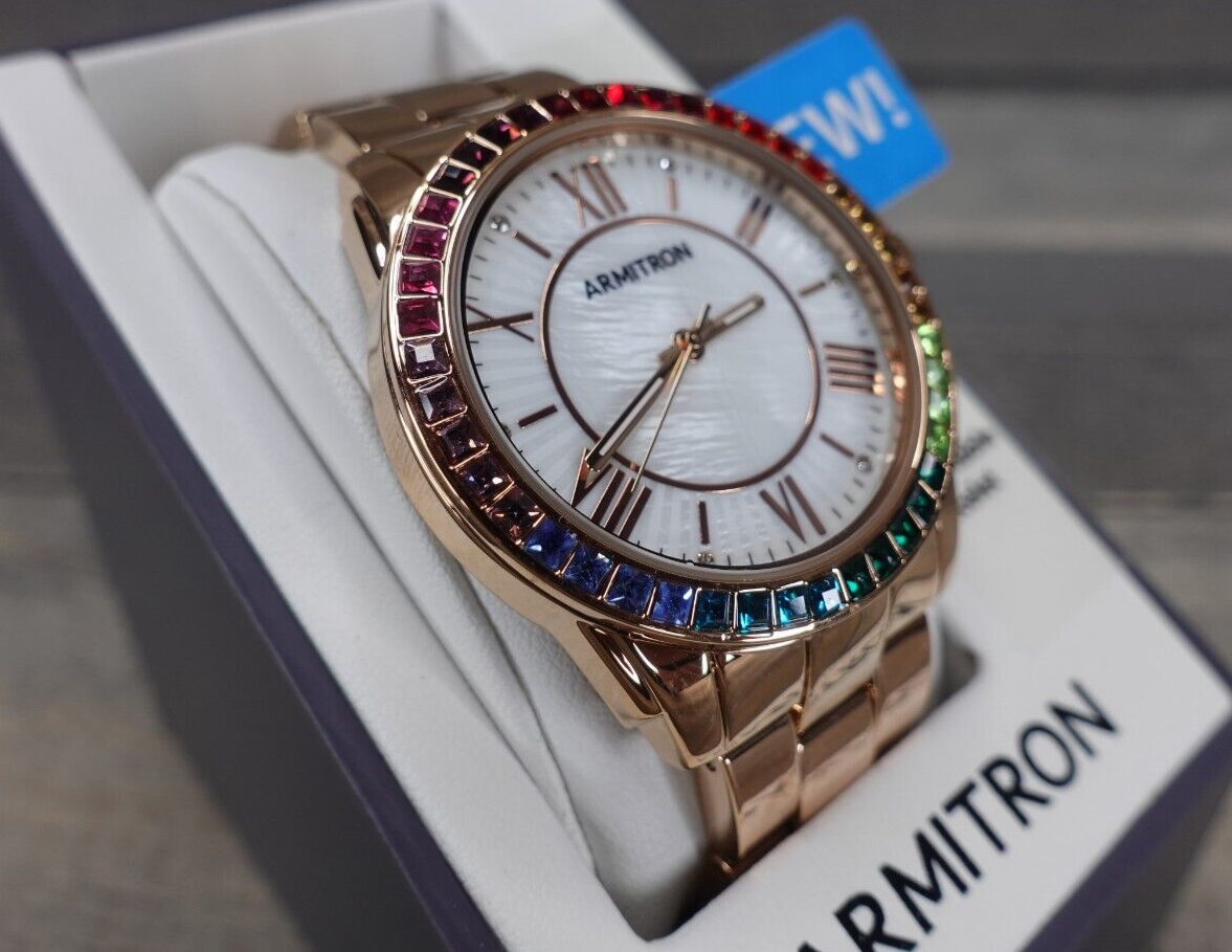 Armitron Women’s Mother of Pearl Rainbow Crystal Bezel Watch - 75 ...