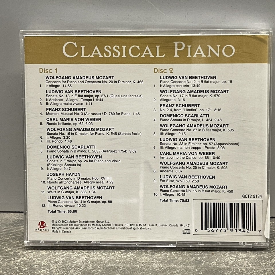 Classical Piano (CD, Jan-2004, 2 Discs, Madacy Distribution) | eBay