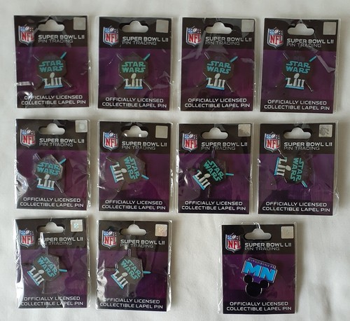 NEW NFL Super Bowl 52 Lapel Pins Lot of 11 ( 10 Star Wars , 1 Mickey ...