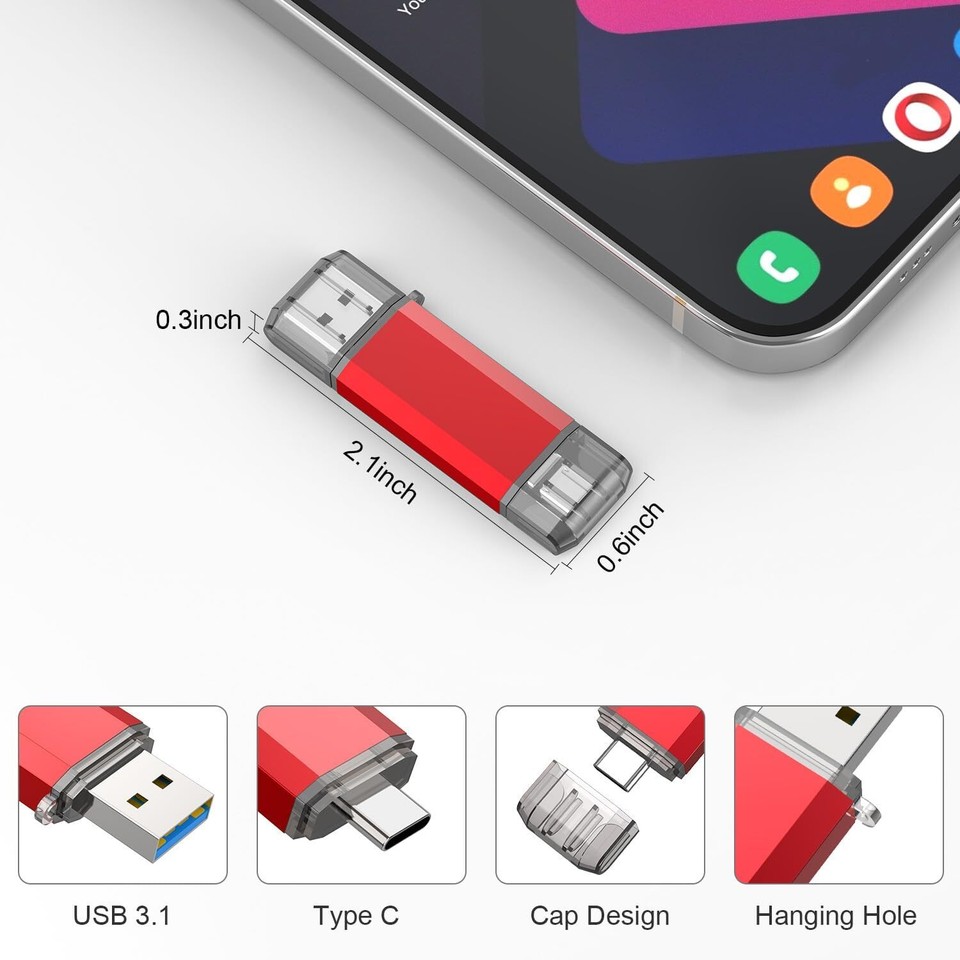 Kootion High Speed Dual USB 3.0 256GB Memory Stick For Android Samsung ...