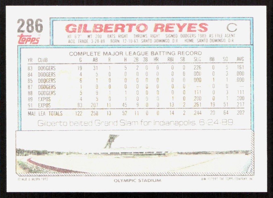 1992 Topps Gilberto Reyes Montreal Expos #286 | eBay