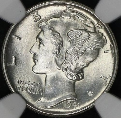 1941 D MERCURY DIME NGC MS 64 FULL BANDS LUSTROUS WHITE SATIN AND FULLY ...