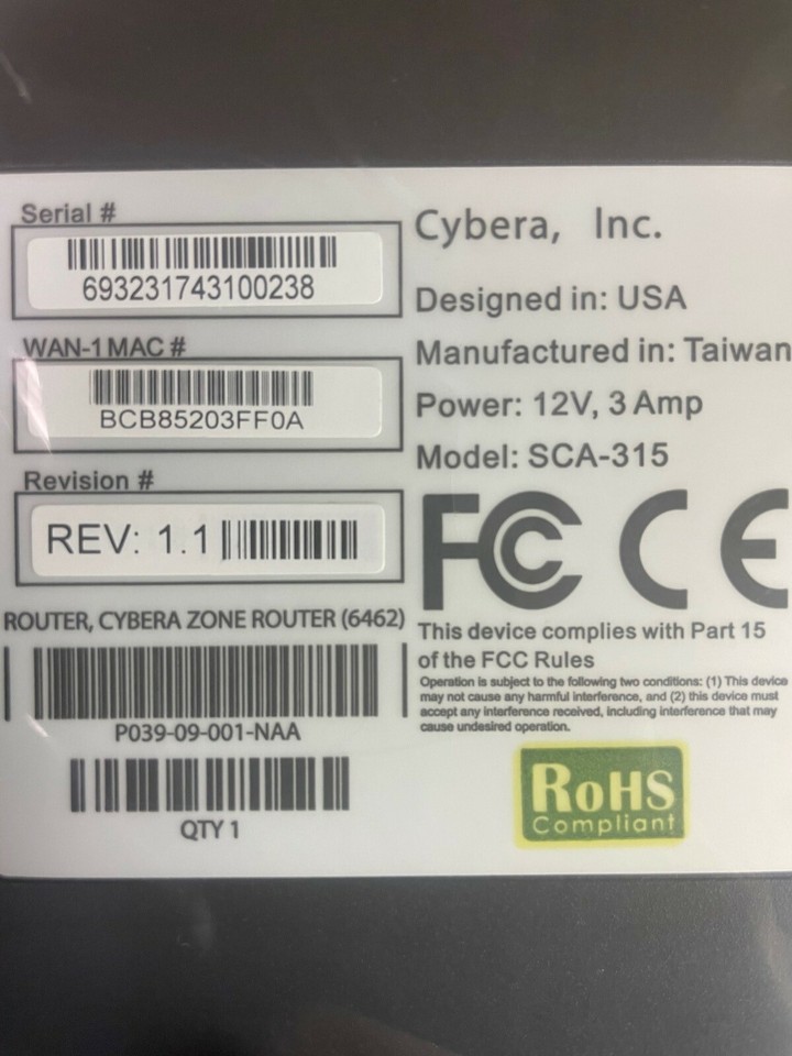 VERIFONE POS CYBERA ZONE SCA-315 DUAL WAN 8 PORT GIGABIT ROUTER P039-09 ...