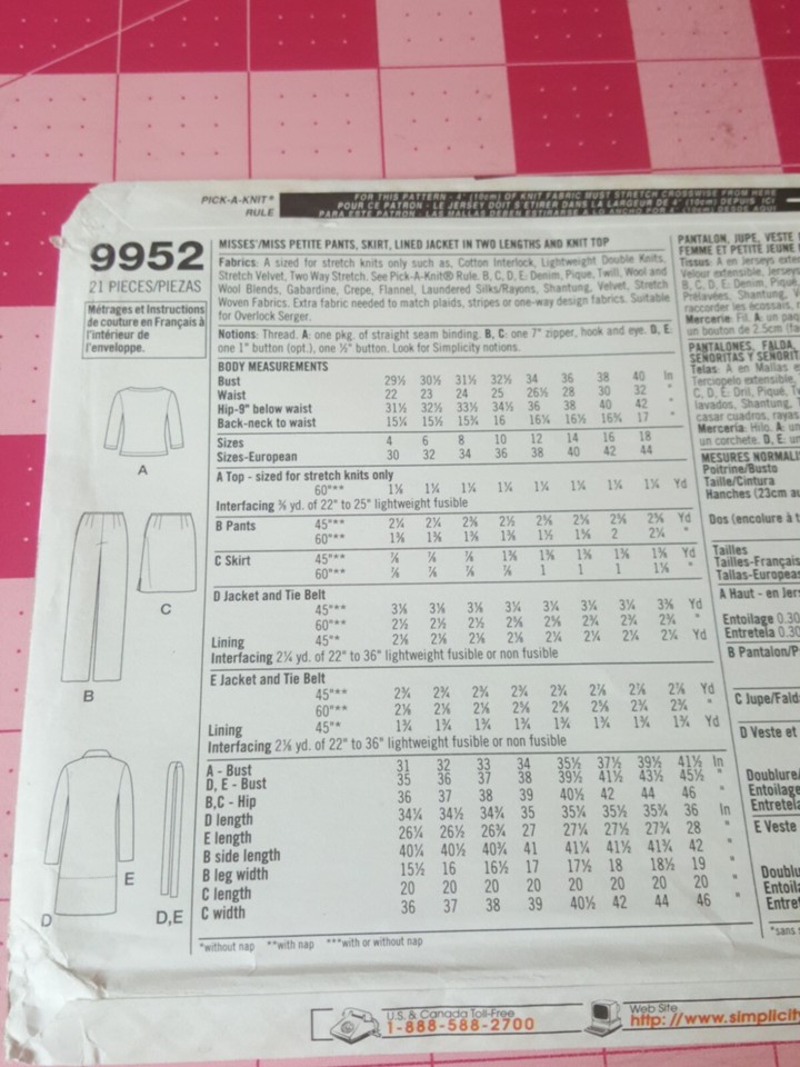 Simplicity Pattern 9952 Pants Skirt Jacket & Knit Top Sizes 12 14 16 18 ...
