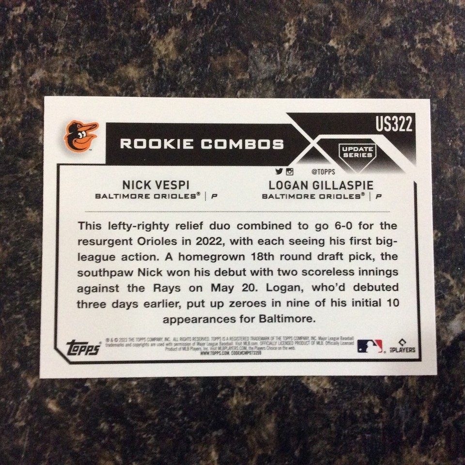 2023 Topps Update US322 Nick Vespi Logan Gillaspie Orioles Halloween ...