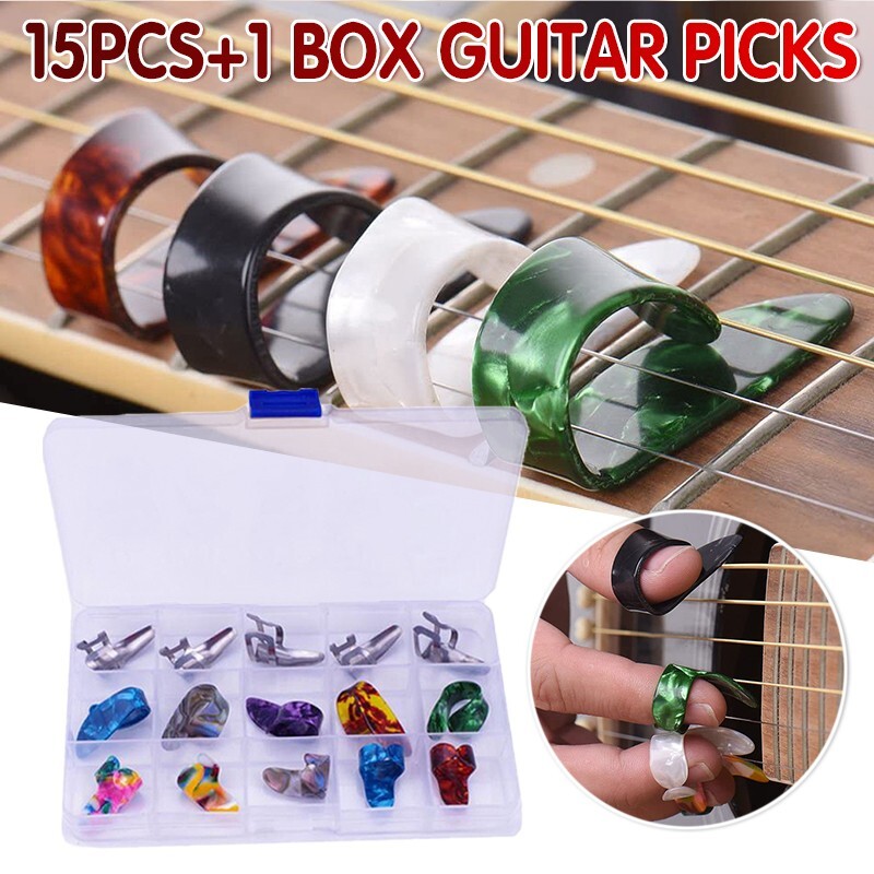 15PCS+1 BOX Guitar Picks Bass Thumb Finger Nail Colorful Plectrum ...
