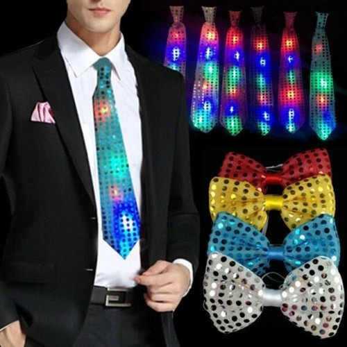 6 Flashing Light Up Bow Tie Necktie LED Mens Party Lights Sequins ...
