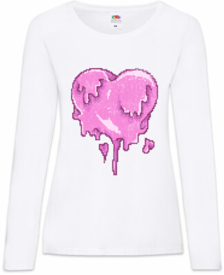 Pixel Melting Heart Women Long Sleeve T-Shirt Pixel Retro Gamer Couple ...