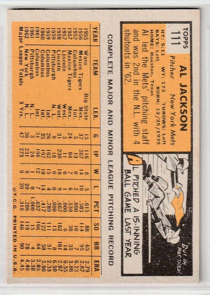 1963 Topps Baseball #111 Al Jackson New York Mets | eBay