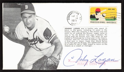 Johnny Logan Signed Pasted on Photo Cachet Envelope Boston Braves Auto ...