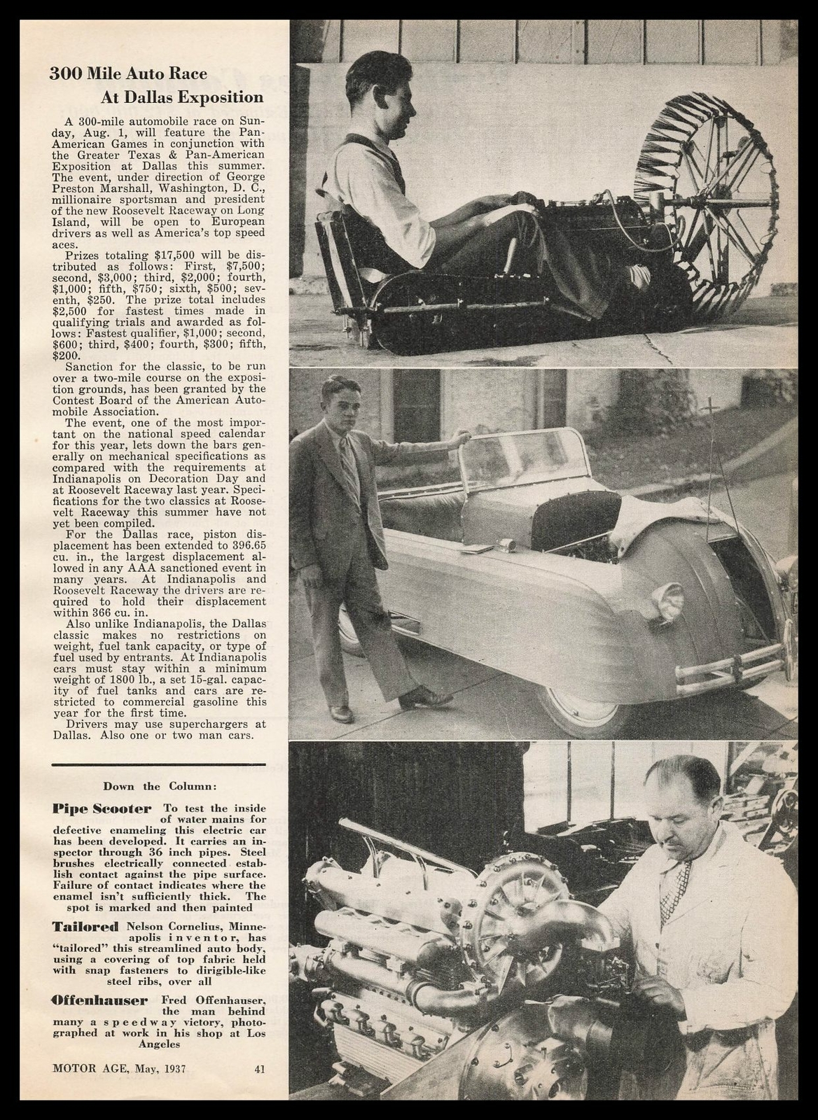 1937 Fred Offenhauser Working On An Engine Photo Los Angeles California ...