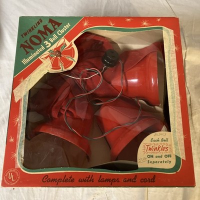 Vtg Noma 3 Red Twinkling Lighted Bell Cluster Christmas Decor 12x12 ...