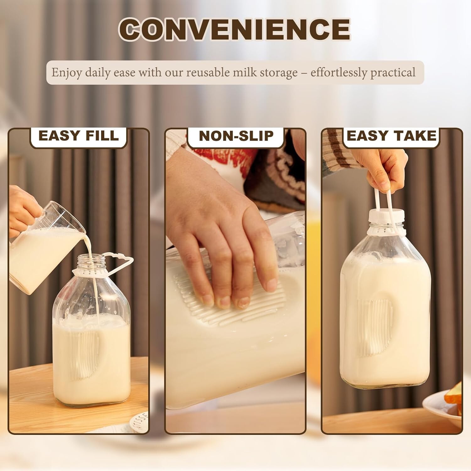 Glass Milk Jugs Bottle 32/64Oz Water Container with Airtight Screw Lid ...