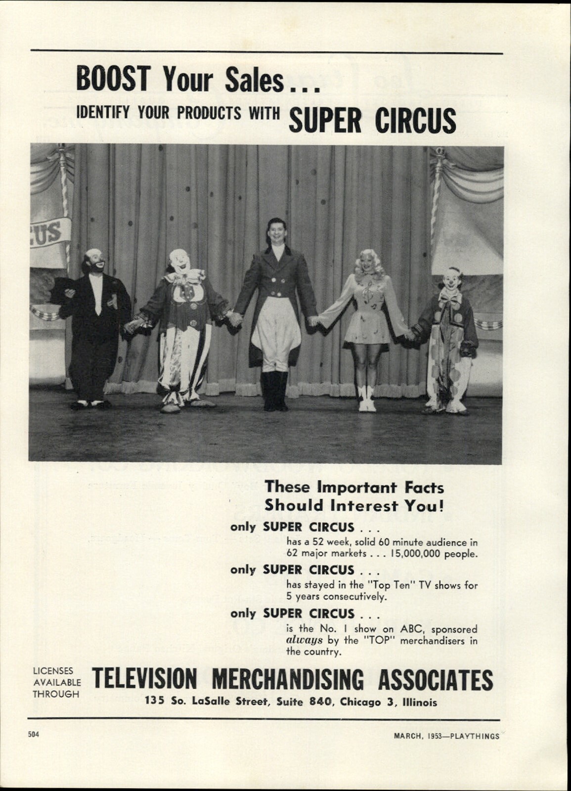 1953 PAPER AD Kid's TV Show Super Circus Mary Hartline Claude Kirchner ...