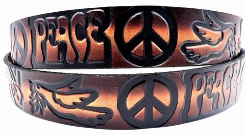 PEACE SIGN EMBOSSED COWHIDE LEATHER BELT SIZE USA MADE | eBay