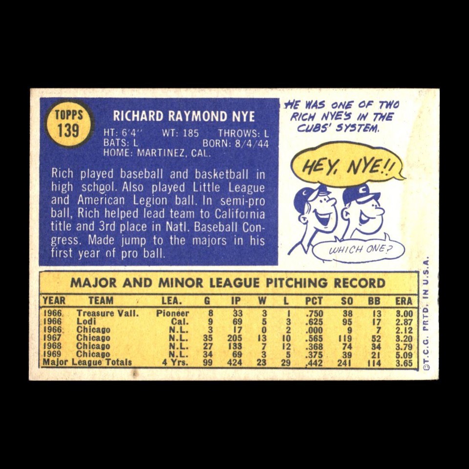 Rich Nye 1970 Topps St. Louis Cardinals #139 Nice! | eBay