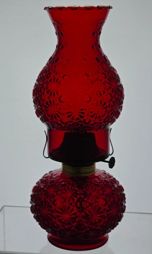 LE Smith red oil lamp daisies and buttons | eBay