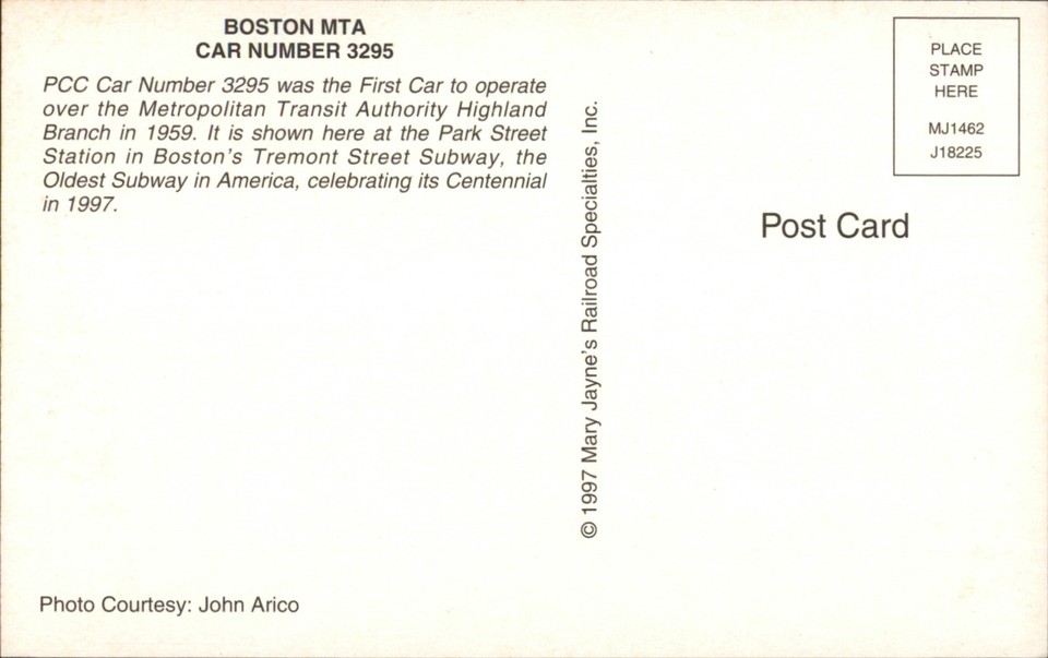Boston MTA PCC Car 3295 Tremont Street Subway,MA Suffolk County John ...