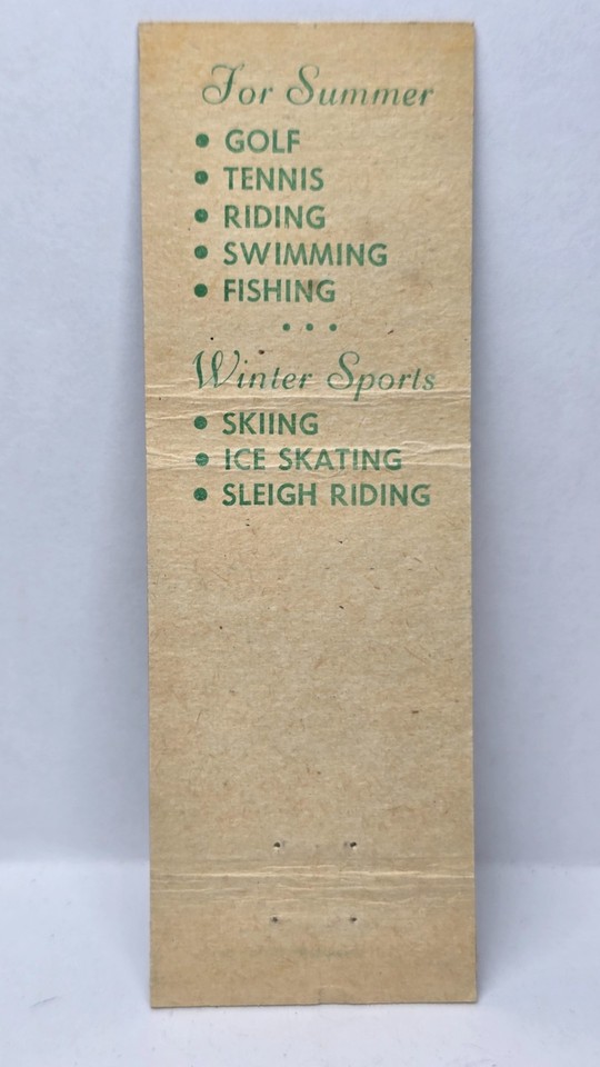 Vintage Matchbook Cover THE HANOVER INN Hotel Dartmouth College Hanover ...