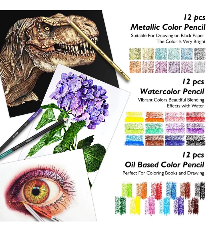 176PCS Art Supplies Sketching Kit with 100 Sheets 3-Color Sketch Book ...