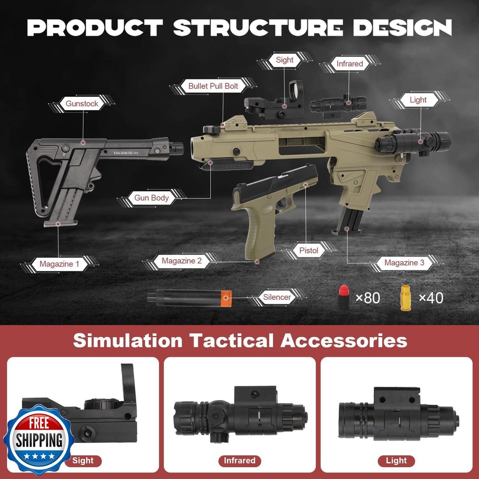 Spcozgil Two Modes Soft Bullet Toy Gun Shell Ejecting, Realistic Toy ...