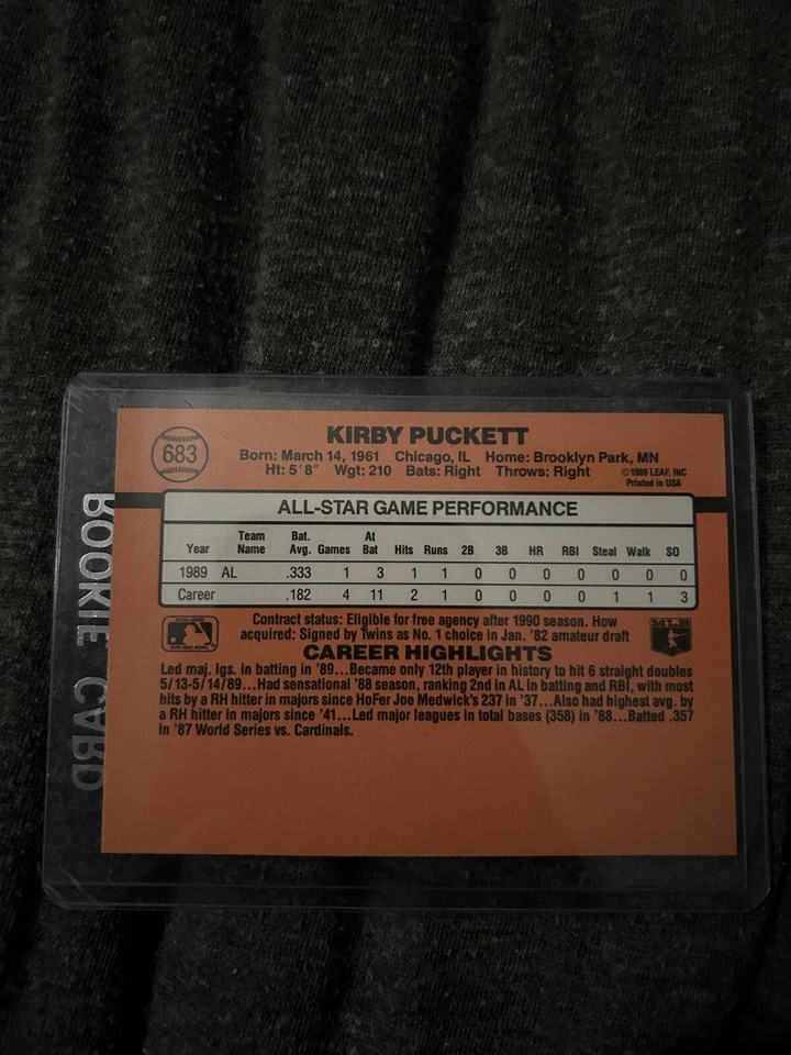 **RARE ERROR CARD** 1990 Donruss #683 Kirby Puckett HOF All-Star ...