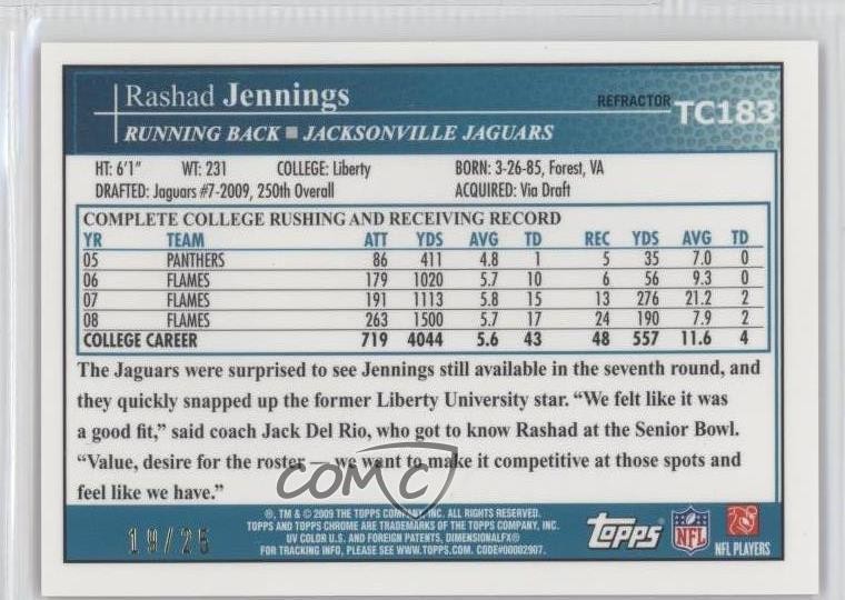 2009 Topps Chrome Red Refractor /25 Rashad Jennings #TC183 Rookie RC | eBay