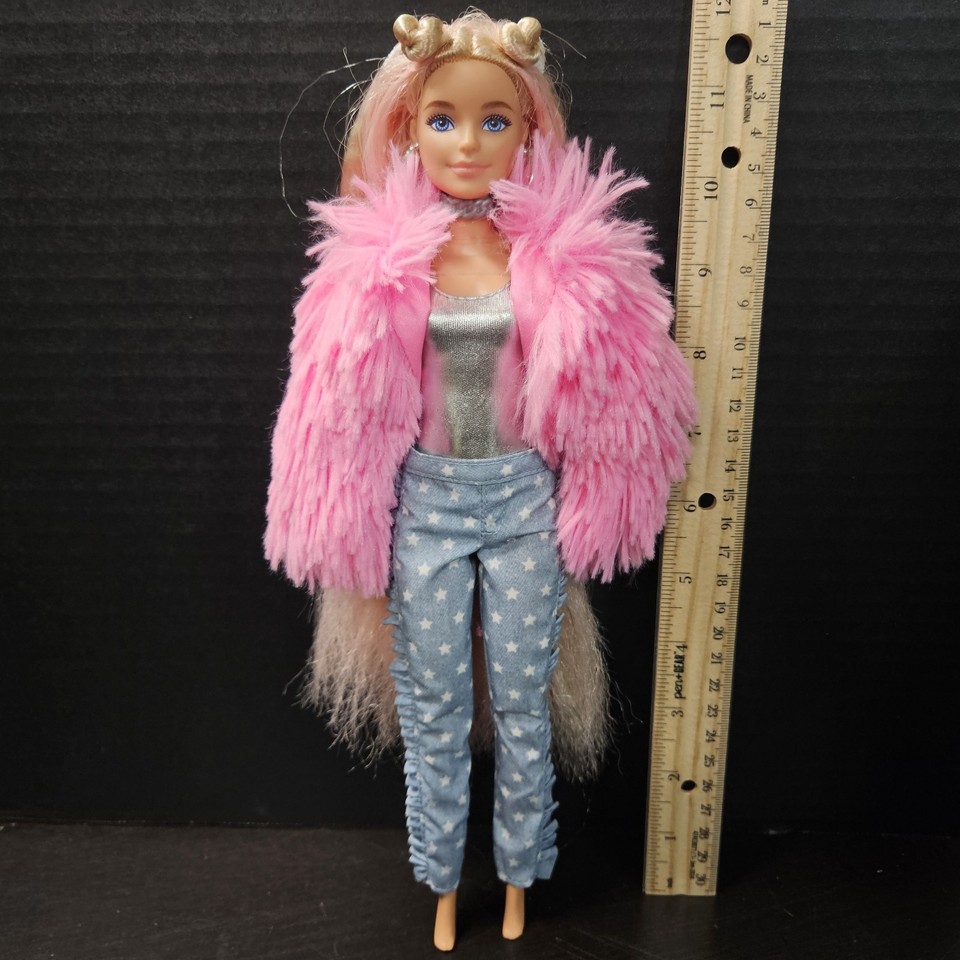 Barbie EXTRA #3 Articulated Doll - Crimped Hair - Pink Fluffy Outfit # ...