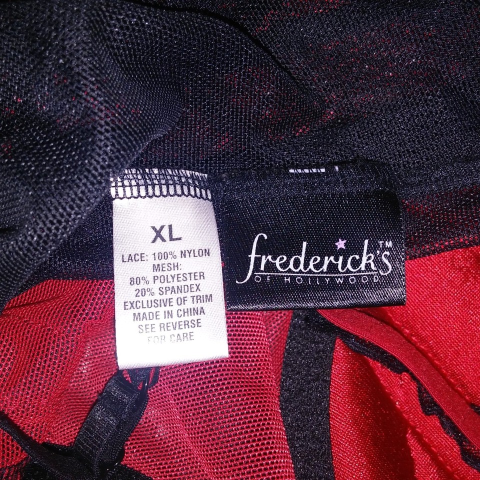 Fredericks of Hollywood Lingerie Babydoll XL Black Red Garter Straps ...