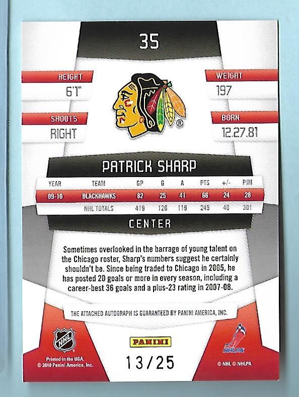 PATRICK SHARP 10-11 CERTIFIED MIRROR GOLD AUTOGRAPH #35 13/25 AUTO RARE ...