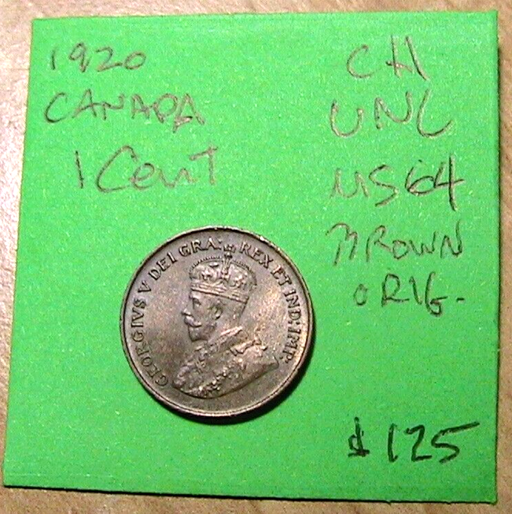 1920 Canada Small Cent Ch Unc+ Lustrous Original Bronze George V UK 1 ...