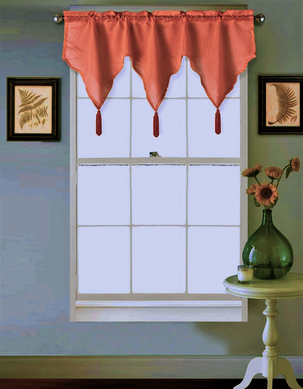 2PC FAUX SILK VALANCE WINDOW CURTAIN W/DECORATIVE FRINGES WATERFALL ...