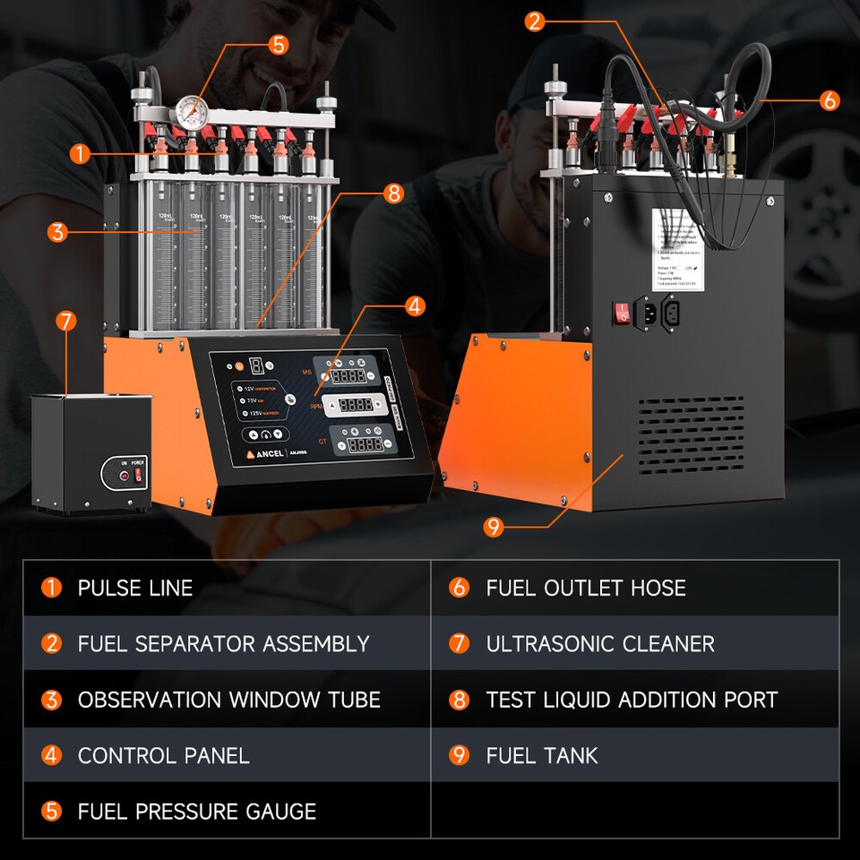 Ultrasonic GDI Fuel Injector Tester Cleaner kit Cleaning Machine 6 ...