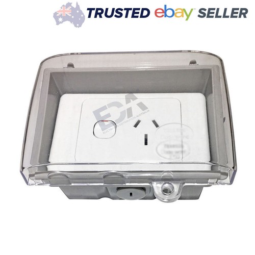 Single 10 AMP Power Point Outlet GPO w/ Waterproof Clear Enclosure Lid ...