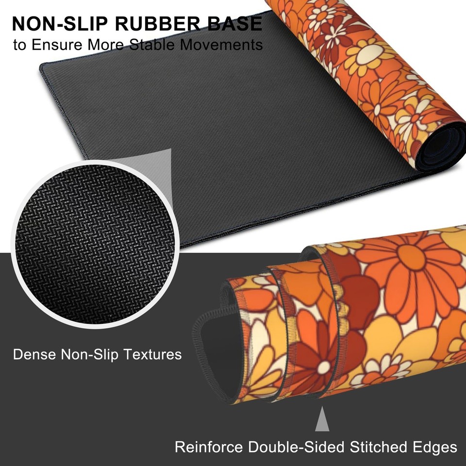 Mouse Pad, Large Retro Boho Hippie Flower Desk Mat, Extended Non-Slip ...