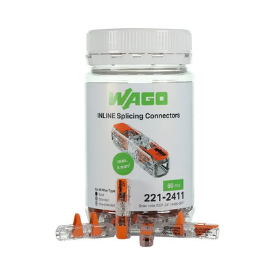 Wago Wago 221-2411 | 4mm² 2-Way Inline Splicing Connector | Jar of 60 ...
