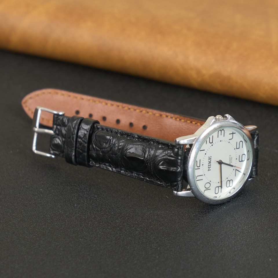 18mm Black Crocodile Leather Watch Strap Real Crocodile Hornback Watch ...