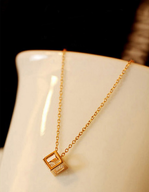 Fashion Micro-inlay Cubic Zirconia Gold Lovely *Cube* Pendant Necklace ...