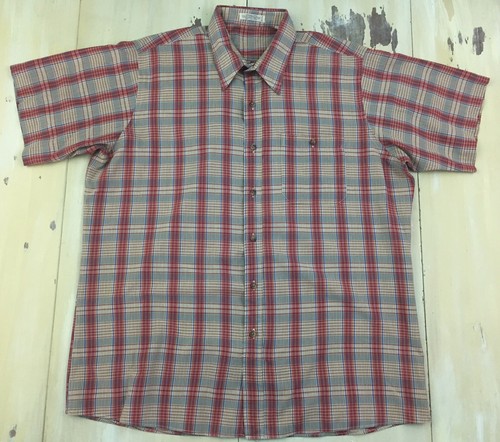 VINTAGE SHIRT - 80s Red Blue Tan Plaid Short Sleeve Button Up Dad Skate ...