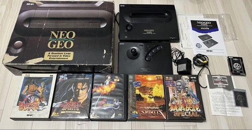 SNK Neo Geo Neogeo AES ROM Console System with Box 5 Games Set Tested ...
