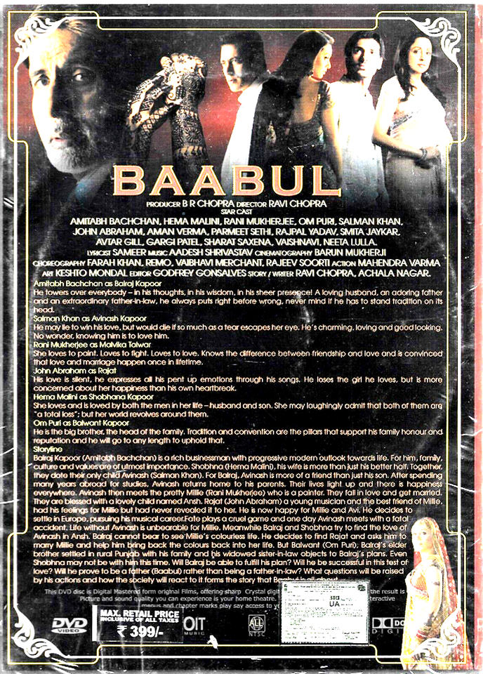 Baabul - Salman Khan, Amitabh Bachchan - Tout Neuf Ultra Bollywood DVD ...