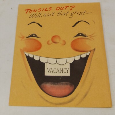 Vintage Greeting Card Get Well Tonsils Out Vacancy Norcross | eBay