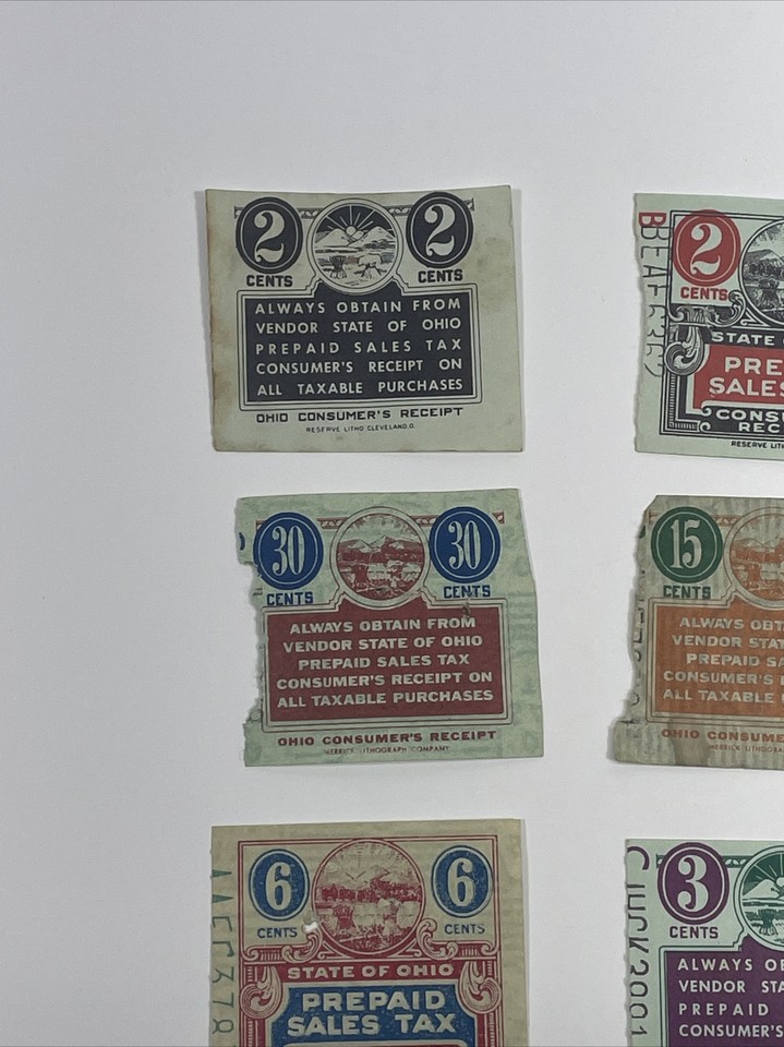 17 Vintage Ohio State Sales Tax Receipt Stamps - Various Denominations ...