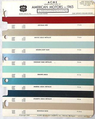 1965 AMC ACME COLOR PAINT CHIP CHART ALL MODELS | eBay