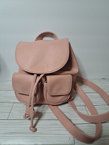 Wild Fable Pink Faux Leather Drawstring Flap Multi-Pocket Mini Backpack ...