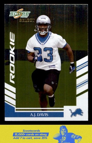 2007 Score Select A.J. Davis RC/Rookie #298 Detroit Lions | eBay