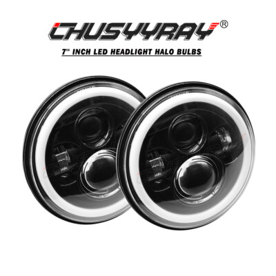 7'' Round Black LED Headlights Halo High/Low Beam for Classic Mini ...