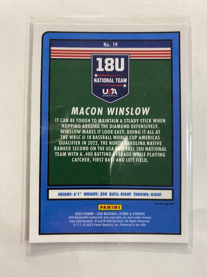 Macon Winslow 2023 Panini Stars & Stripes USA Baseball #19 Card RWB | eBay