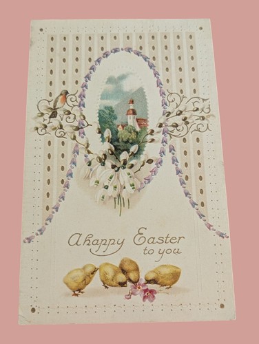 1914 Easter Postcard Church Flower Oval Colorado Vermont Chicks 1c ...